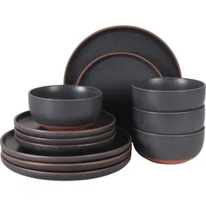 GIBSON ELITE Abbey Circle 12-piece Reactive Matte Glaze Stoneware Dinnerware Set - Navy
