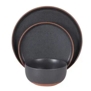 GIBSON ELITE Abbey Circle 12-piece Reactive Matte Glaze Stoneware Dinnerware Set - Navy
