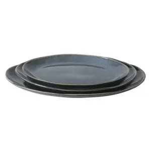 GIBSON ELITE Dawson Mill 3-piece Oval Reactive Glaze Stoneware Serving Platter Set - Blue