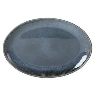 GIBSON ELITE Dawson Mill 3-piece Oval Reactive Glaze Stoneware Serving Platter Set - Blue