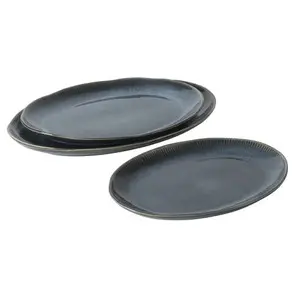 GIBSON ELITE Dawson Mill 3-piece Oval Reactive Glaze Stoneware Serving Platter Set - Blue