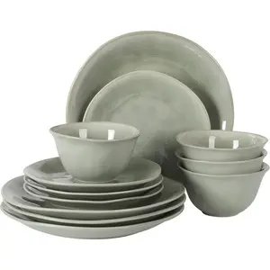 GIBSON ELITE Port Barton 12-piece Reactive Glaze Stoneware Dinnerware Set Green