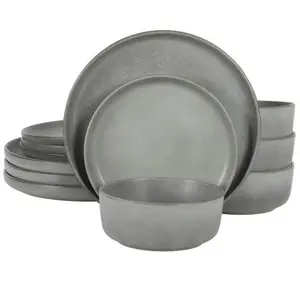 GIBSON ELITE Pasco 12-piece Reactive Glaze Stoneware Dinnerware Set - Matte Grey