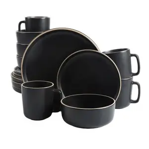 GIBSON HOME Zuma 16-piece Matte Stoneware Dinnerware Set - Black