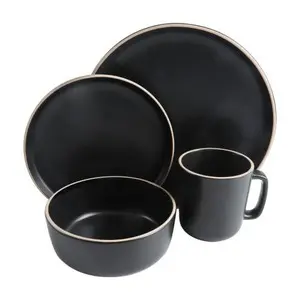 GIBSON HOME Zuma 16-piece Matte Stoneware Dinnerware Set - Black