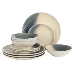 GIBSON ELITE Crescenton 12-piece Round Reactive Glaze Stoneware Dinnerware Set - Blue