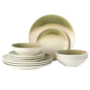 GIBSON ELITE Crescenton 12-piece Round Reactive Glaze Stoneware Dinnerware Set Green