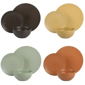 GIBSON ELITE Capetown Reactive Glaze Round Stoneware Dinnerware, Black, Yellow