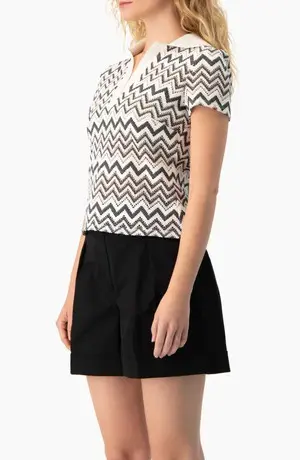 IVONNE Multicolor Chevron Knit Collared Polo Blouse