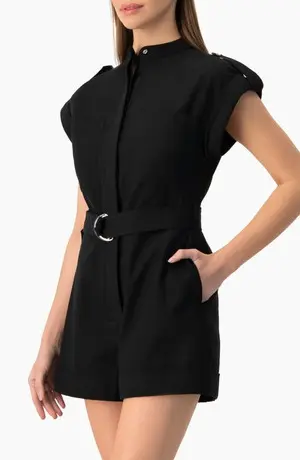 IVONNE Structured D-ring Belt Collared Sleeveless Jumpsuit Romper