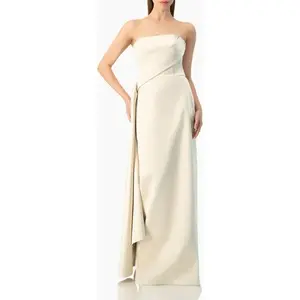 IVONNE Strapless Sculpted Drape Gown - Beige