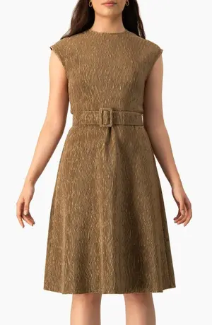 IVONNE Textured Belted A-line Dress