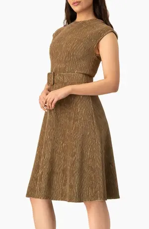 IVONNE Textured Belted A-line Dress