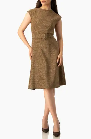 IVONNE Textured Belted A-line Dress