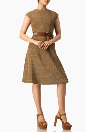 IVONNE Textured Belted A-line Dress