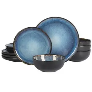 GIBSON ELITE Soho Lounge 12-piece Reactive Glaze Dinnerware Set - Black