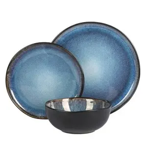 GIBSON ELITE Soho Lounge 12-piece Reactive Glaze Dinnerware Set - Black