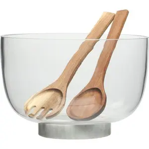 GIBSON ELITE Wildgreens Glass Salad Bowl Set With Marble Base And Acacia Utensils - Clear