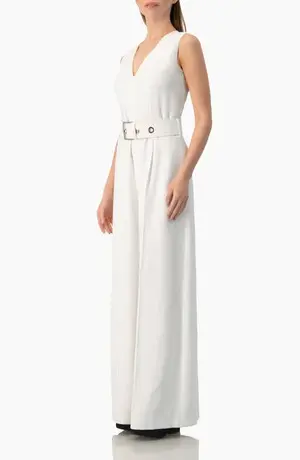 IVONNE Sleeveless V-neck Belted Wide-leg Jumpsuit