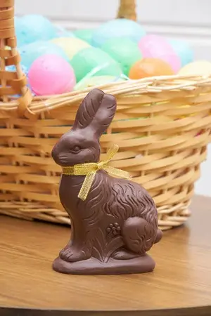 GALLERIE II Dark Chocolate Resin Gold Ribbon Easter Rabbit Medium Figurine