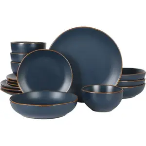 GIBSON HOME Hazeltine 16-piece Reactive Glaze Stoneware Dinnerware Set - Navy