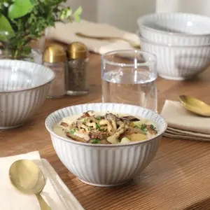 GIBSON ELITE Bistro Linea Cereal Bowls, Stoneware Soup Bowls - Grey