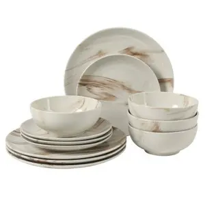 GIBSON HOME Cloudlight Decorated Porcelain Dinnerware Set Brown