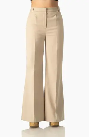 IVONNE Wide-leg Flare High-waist Tailored Pants - Beige