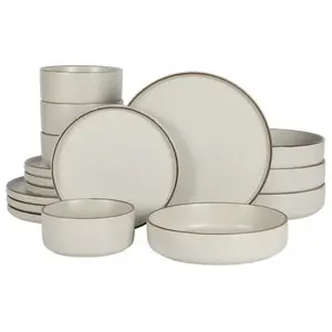GIBSON ELITE Gelston Stoneware Matte Reactive Glaze Plates And Bowl Dinnerware Set - Cream