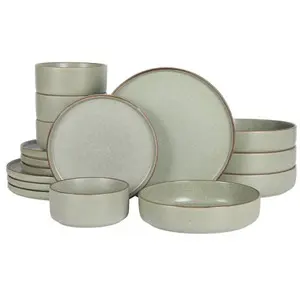 GIBSON ELITE Gelston Stoneware Matte Reactive Glaze Plates And Bowl Dinnerware Set - Green
