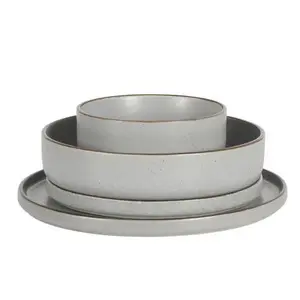 GIBSON ELITE Gelston Stoneware Matte Reactive Glaze Plates And Bowl Dinnerware Set - Grey