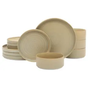 GIBSON ELITE Echo Bay 12-piece Reactive Glaze Porcelain Dinnerware Set - Brown