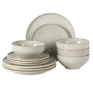GIBSON ELITE White Sands Plates And Bowls Sets, Stoneware Dinnerware Sets - Ash