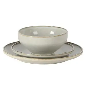 GIBSON ELITE White Sands Plates And Bowls Sets, Stoneware Dinnerware Sets