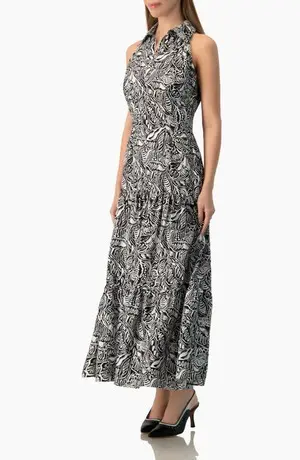IVONNE Abstract Graphic Print Halter-neck Fitted Maxi Dress