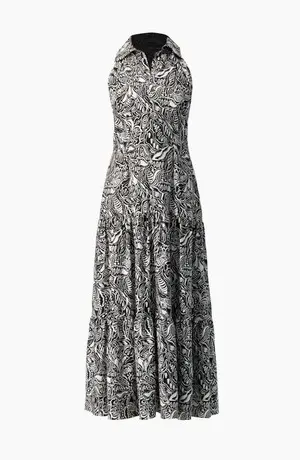 IVONNE Abstract Graphic Print Halter-neck Fitted Maxi Dress