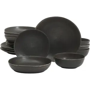GIBSON ELITE Zion Mist 16-piece Reactive Glaze Stoneware Dinnerware Set - Black