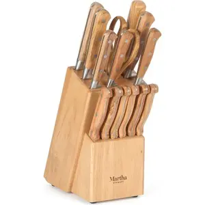 MARTHA STEWART Austenwood 15-piece German Steel Knife Block Set With Italian Olive Wood Handle - Stainless