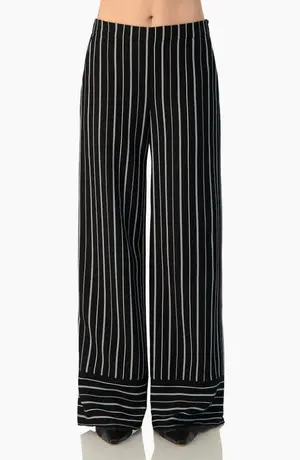 IVONNE Pinstripe High-waist Wide-leg Relaxed Trousers - Black