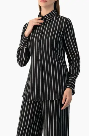IVONNE Pinstripe Fitted Long-sleeve Button-front Shirt