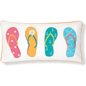 C&F HOME Flip Flops Mini Embroidered Cotton Blend Accent Pillow 12" X 24