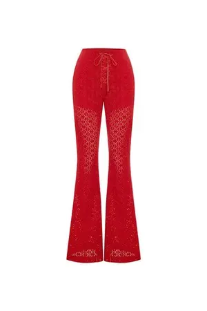 PCFG High-rise Embroidered Flare Trousers - Red
