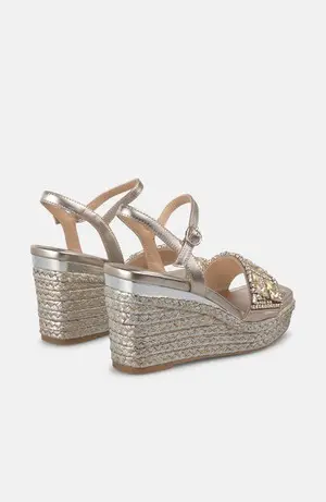 ALMA EN PENA Esparto Wedge Sandal With Rhinestone Strap