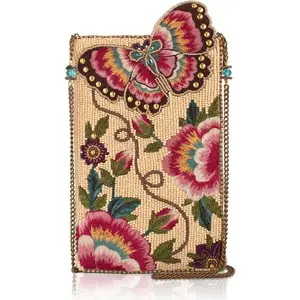MARY FRANCES ACCESSORIES Butterfly Garden Crossbody Phone Bag - Ivory