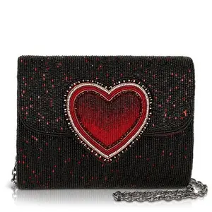 MARY FRANCES ACCESSORIES True Love Beaded Heart Handbag - Black