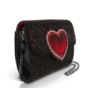 MARY FRANCES ACCESSORIES True Love Beaded Heart Handbag