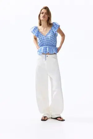 H&m Flutter-sleeved Peplum Blouse