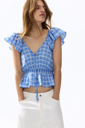 H&m Flutter-sleeved Peplum Blouse