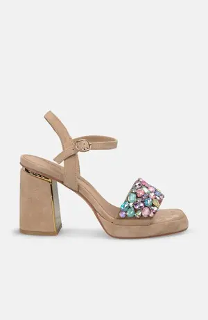ALMA EN PENA Sandal Wide Rhinestones Strap - Beige