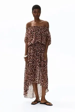 H&m Off-the-shoulder Chiffon Dress
